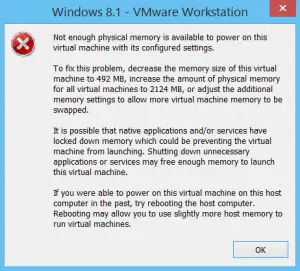 VMware and Windows 8.1: not enough physical memory