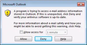 How to stop Outlook "A program is trying to access" pop-up