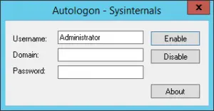 Configure Windows automatic login feature with AutoLogon