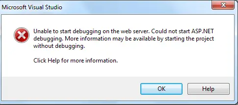Visual Studio - Unable to start debugging on the web server