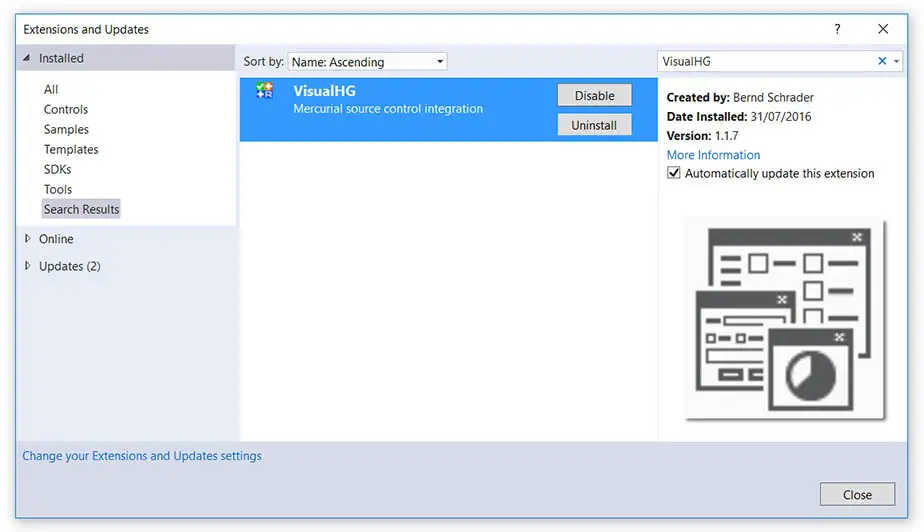 Using Mercurial HG in Visual Studio 2015 with VisualHG or HgSccPackage