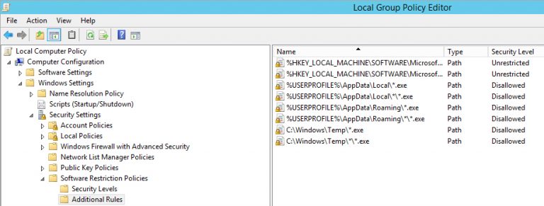 Windows - How to block exe files run with Software Restriction Policies