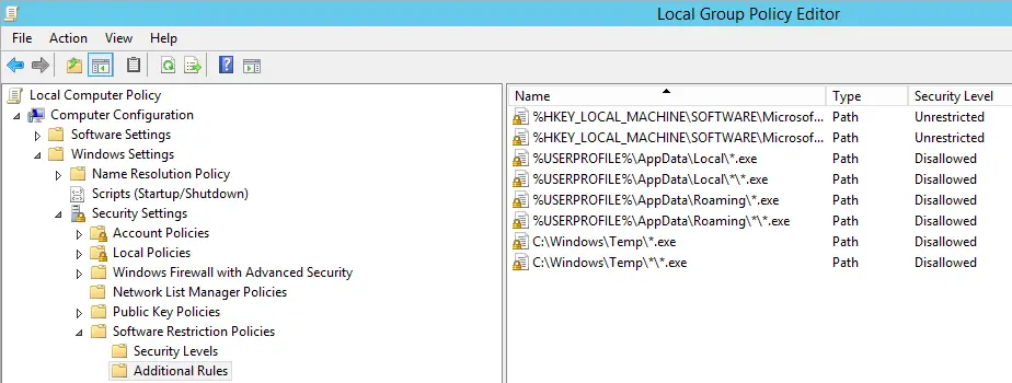 Windows - How to block exe files run with Software Restriction Policies